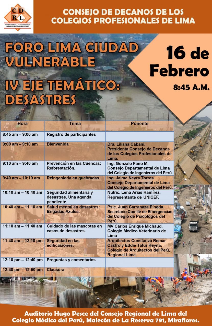 Foro de Lima Ciudad Vulnerable - Colegio Regional de Profesores de Lima Metropolitana